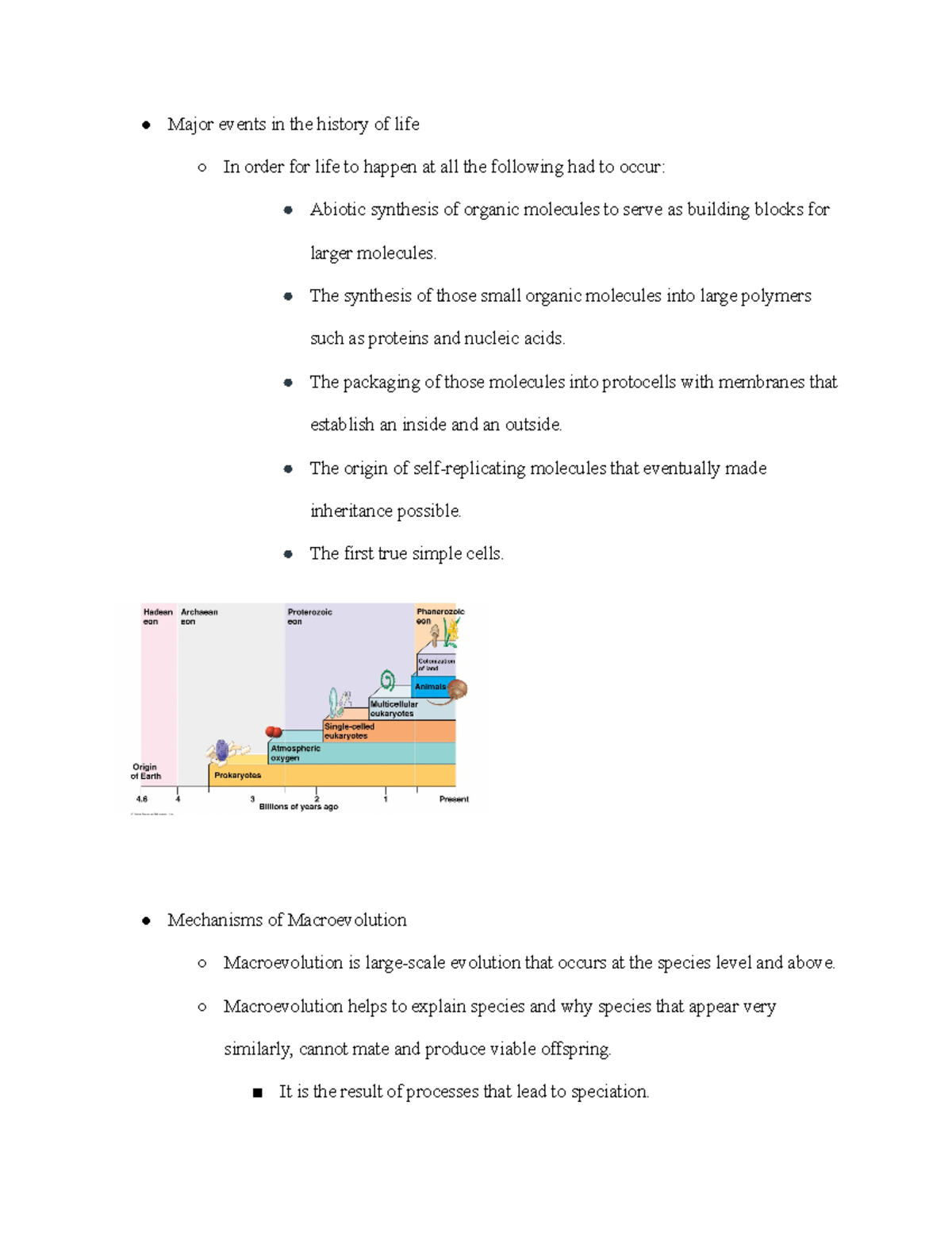 Ch. 15 notes - Major events in the history of life In order for life to ...