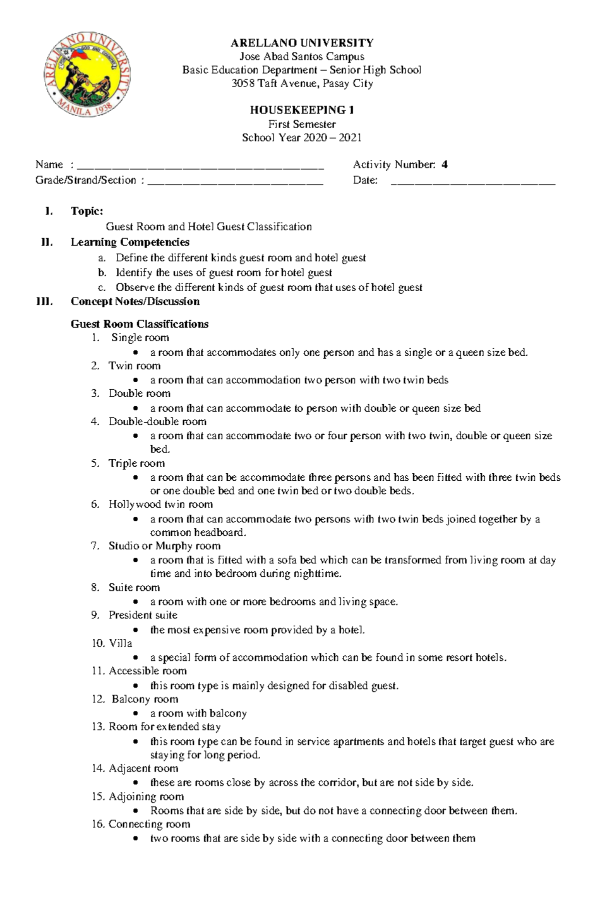 DLP-2-Classification-of-guest-room-and-hotel-guest - ARELLANO ...