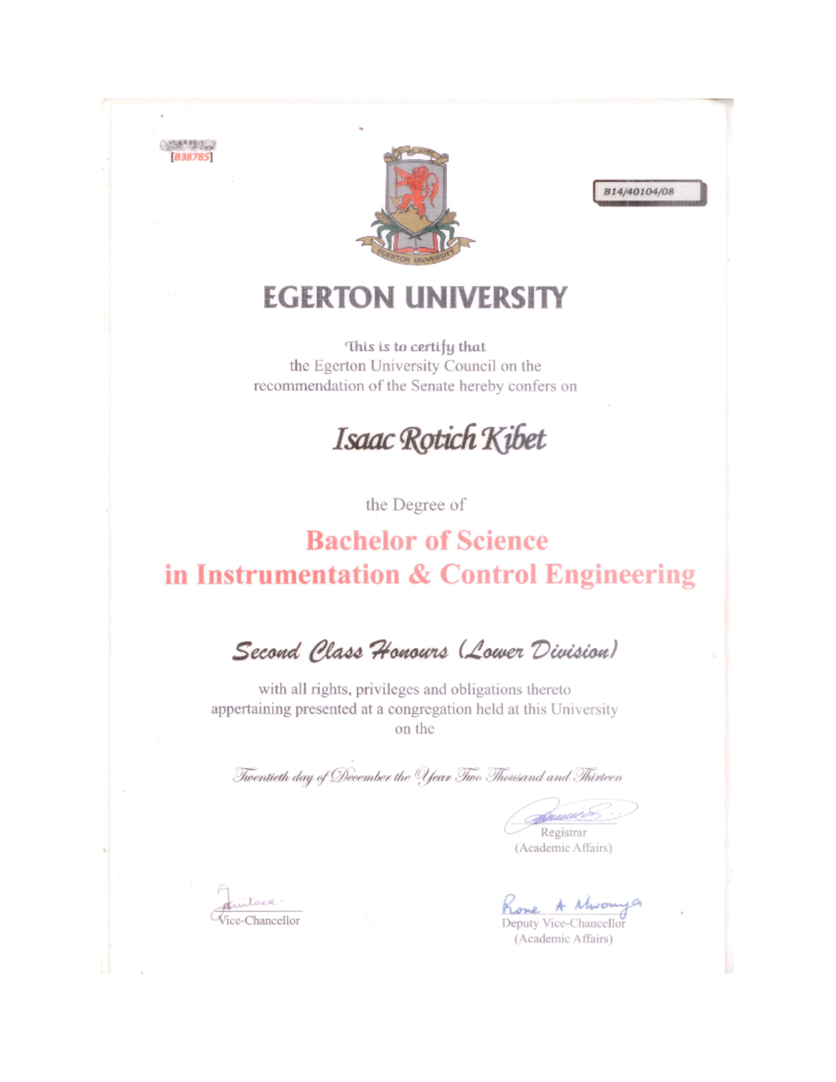 MY Certificates - Bachelor of science in Electrical and Electronics ...