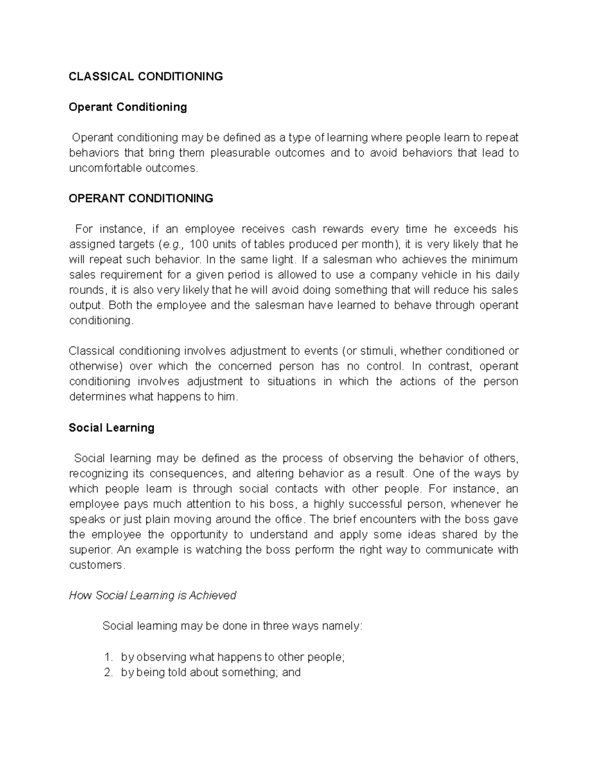 Classical Conditioning - CLASSICAL CONDITIONING Operant Conditioning ...
