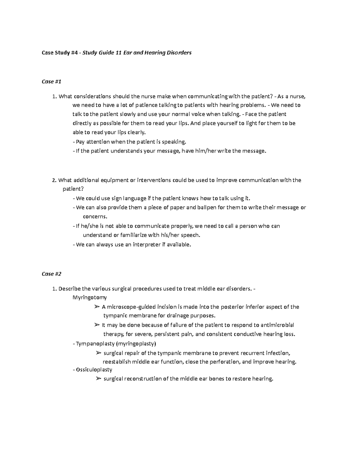 Case Study Study Guide 11 Ear and Hearing Disorders - Case Study #4 ...