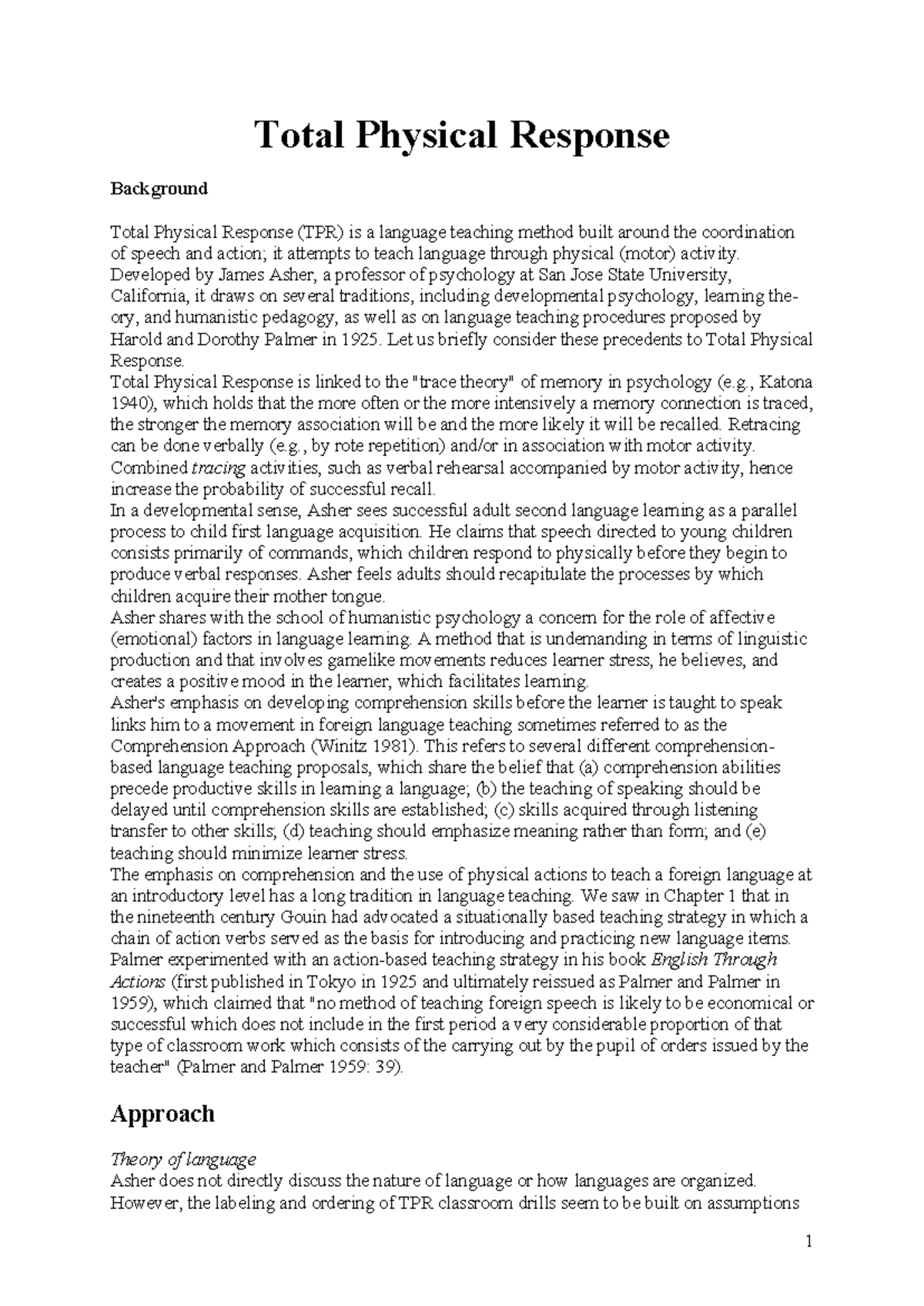 TPR English - Total Physical Response Background Total Physical ...