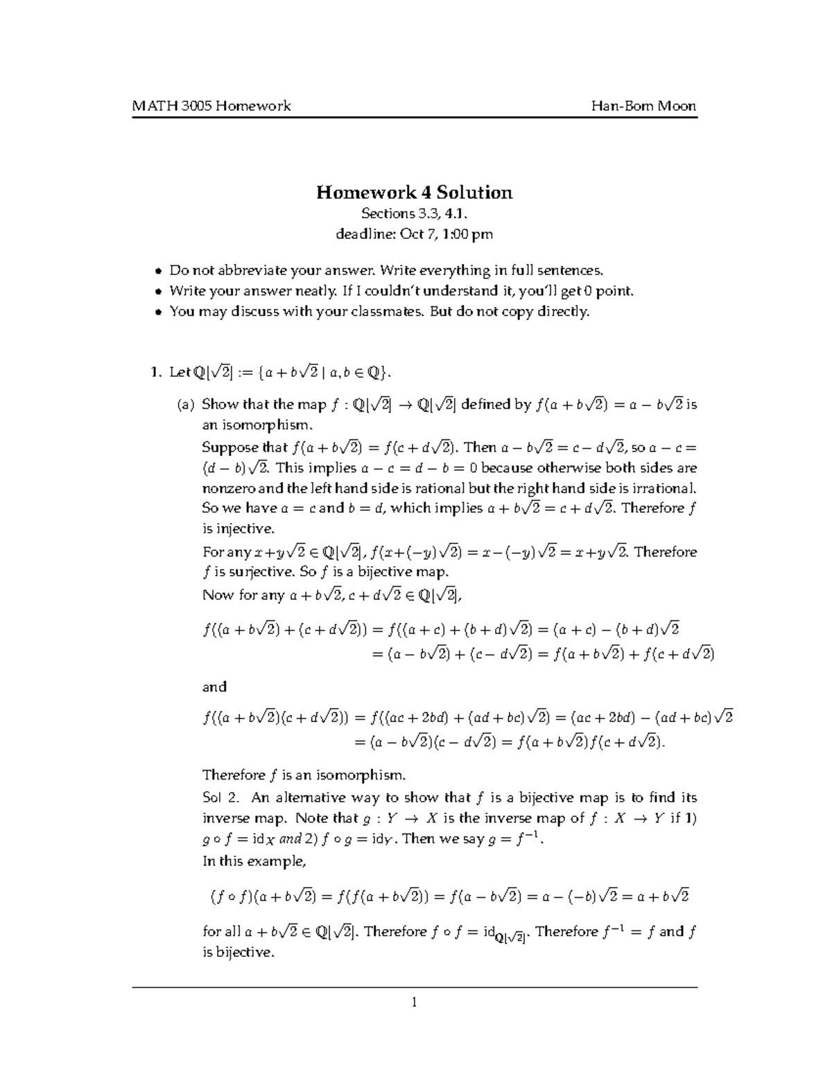 Homework 4 sol - Homework 4 Solution Sections 3, 4. deadline: Oct 7, 1: ...