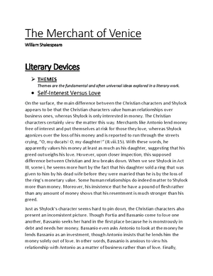 THE Merchand OF Venice - Lecture notes 1-5 - The Merchant of Venice ...