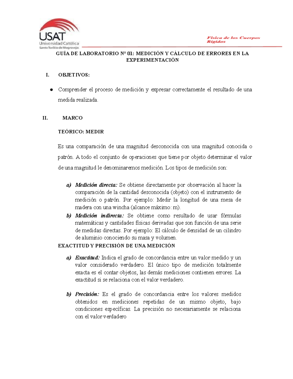 Lab 1 - Maco - Material - GUÍA DE LABORATORIO N° 01: MEDICIÓN Y CÁLCULO ...
