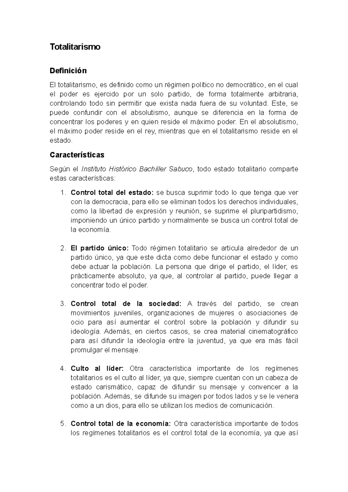 Totalitarismo - Totalitarismo Definición El totalitarismo, es definido ...