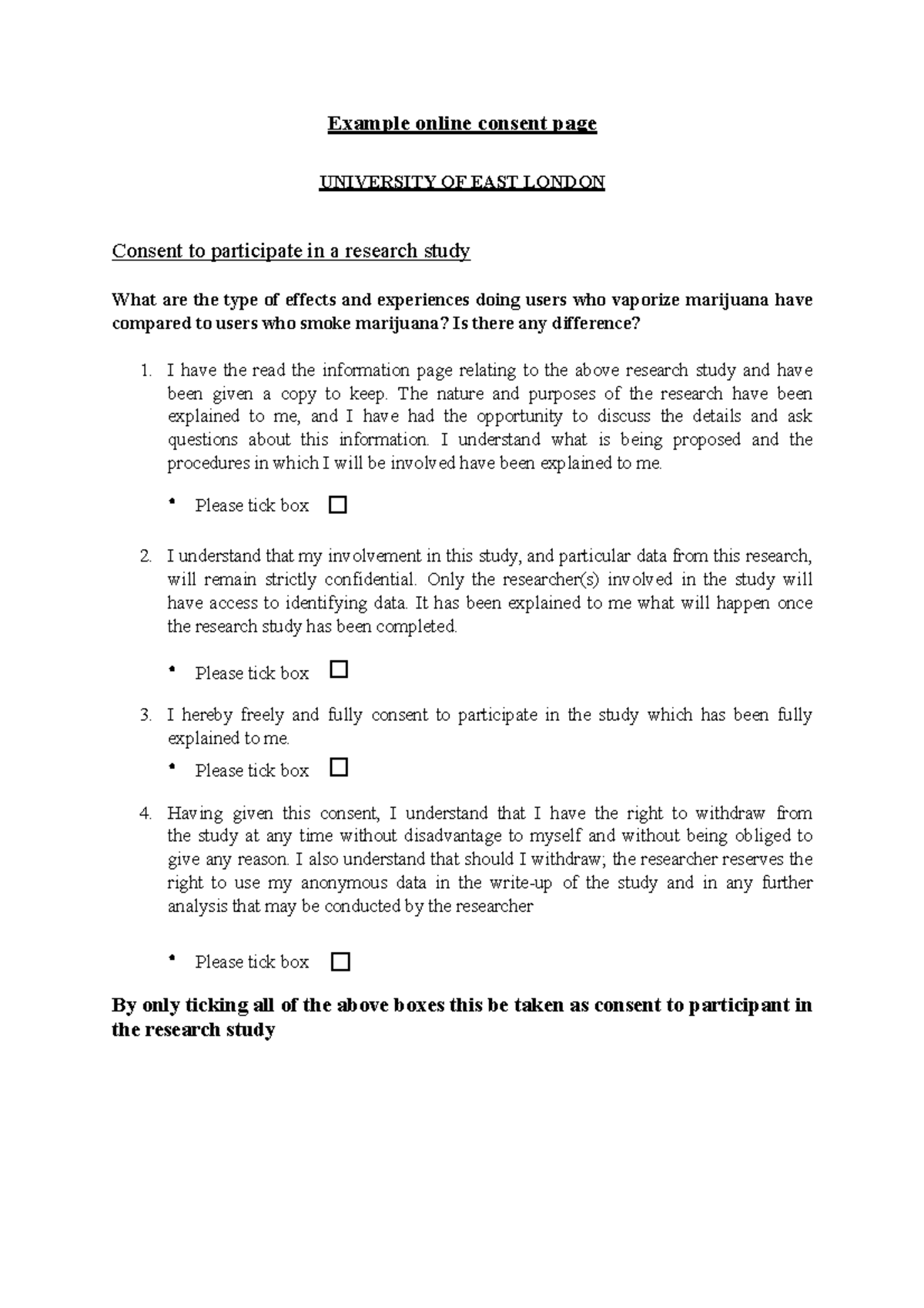 Example online consent form - Example online consent page UNIVERSITY OF ...