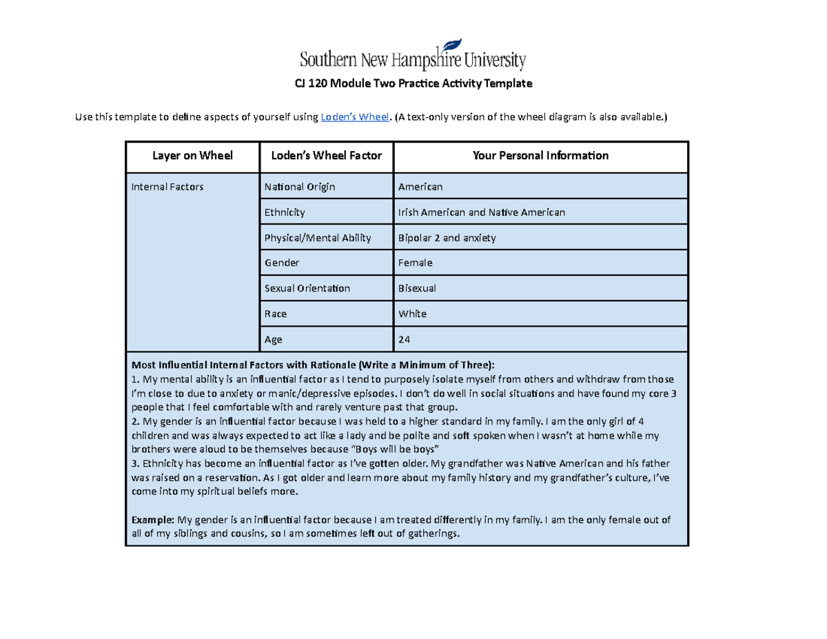 CJ 120 Module Two Practice Activity Personal Assessment - CJ 120 Module ...
