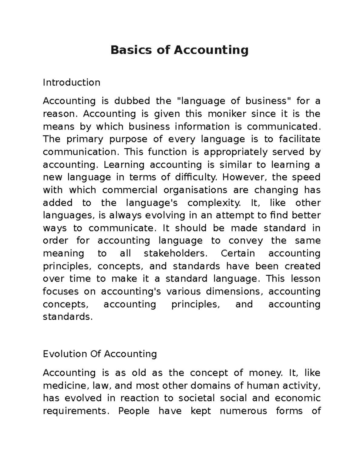 Basics of Accounting - Lecture notes 2 - Basics of Accounting ...
