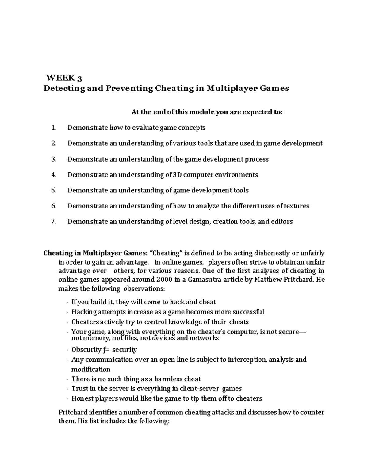 Game Engine Programming 2 Week 17 Module 3 Week 3 Detecting And Preventing Cheating In