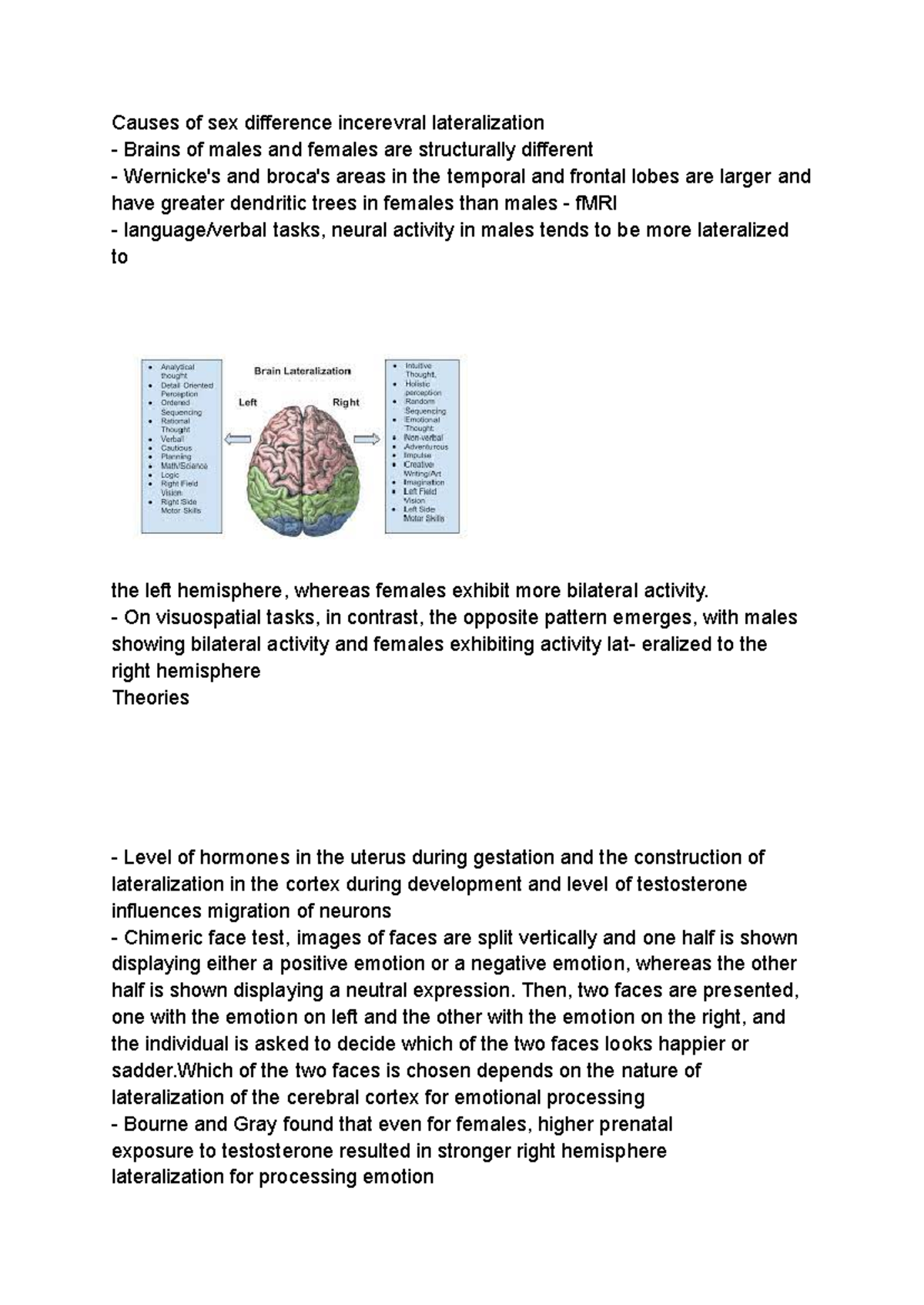 Ncerevral Lateralization Causes Of Sex Difference Incerevral