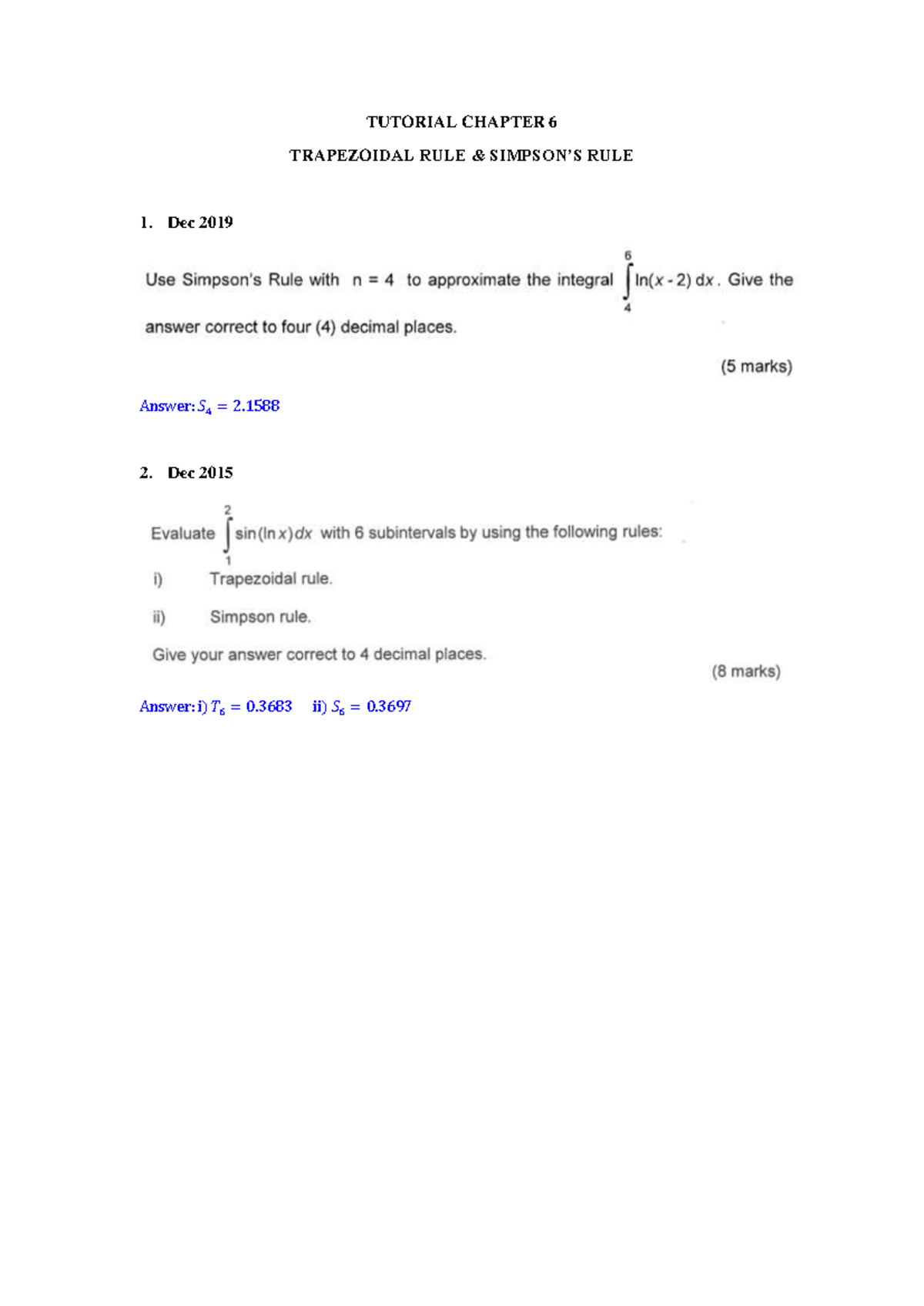 MAT538 Tutorial 6 Chapter 6 Trapezoidal and Simps - Applied Mathematics - TRAPEZOIDAL RULE ...