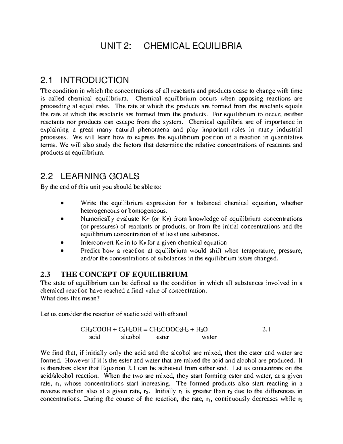Chemical equilibrium - Physical Chemistry Notes - UNIT 2: CHEMICAL ...