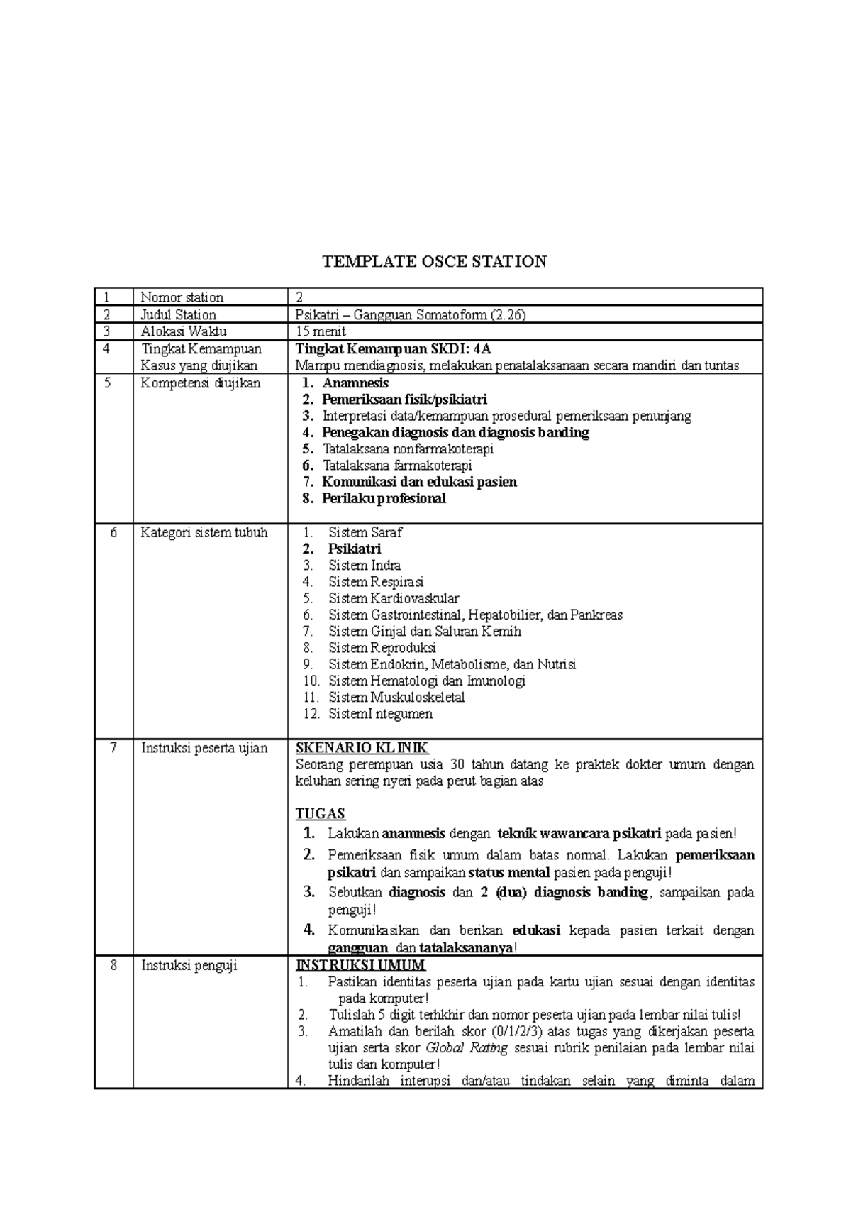 Scribd - Manteb - TEMPLATE OSCE STATION 1 Nomor station 2 2 Judul Station Psikatri – Gangguan ...