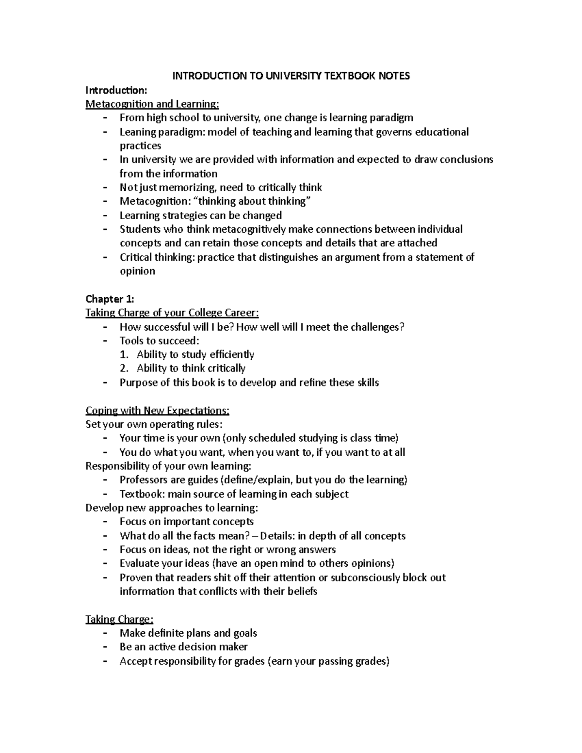 Intro to Uni Textbook Notes - INTRODUCTION TO UNIVERSITY TEXTBOOK NOTES ...