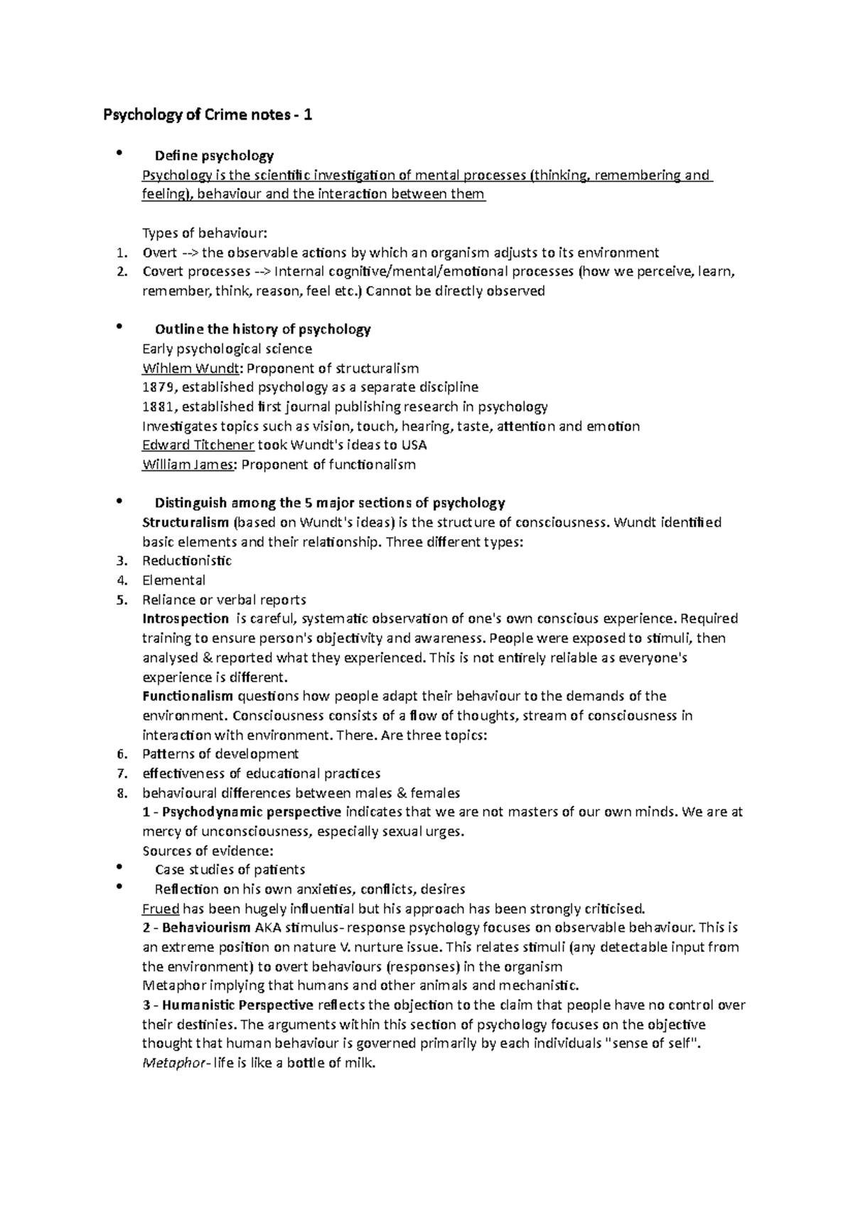 Psychology of crime notes - 1 - ) Cannot be directly observed Outline ...