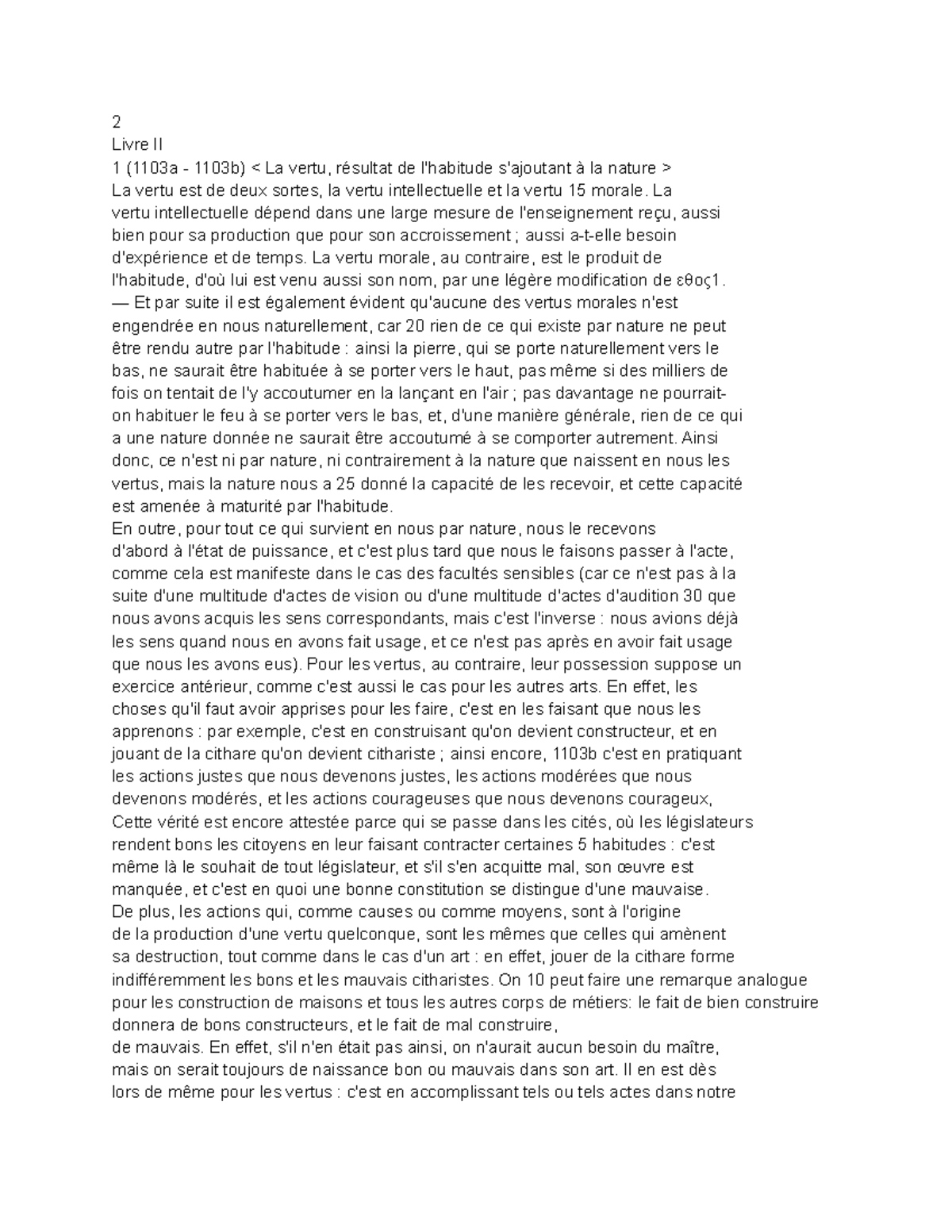 Philo text 2 - Texts - 2 Livre II 1 (1103a - 1103b)