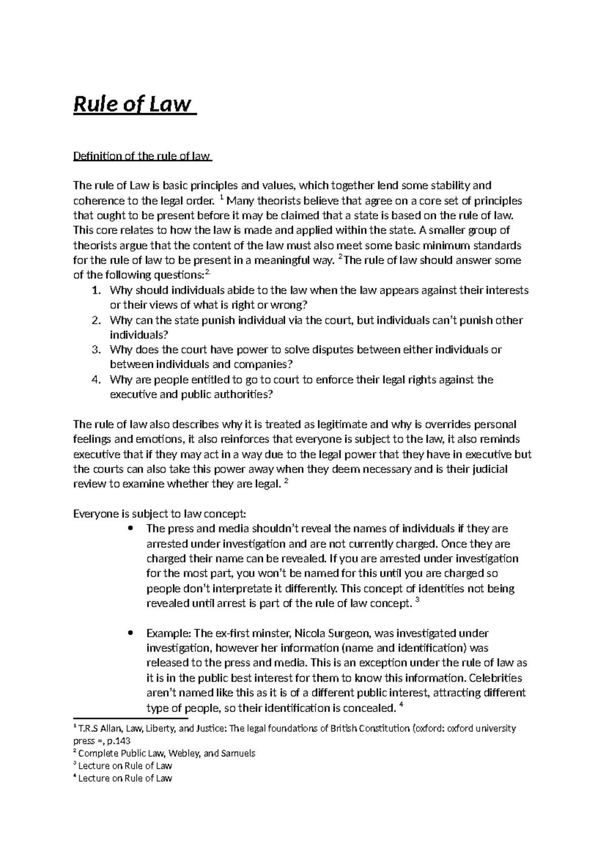 Rule of Law Study Notes - Rule of Law Definition of the rule of law The ...