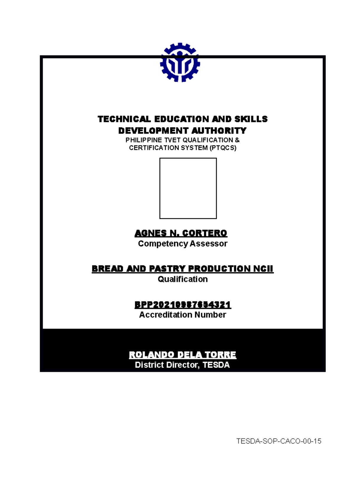 CCA- Forms - TESDA-SOP-CACO-00- TECHNICAL EDUCATION AND SKILLS ...