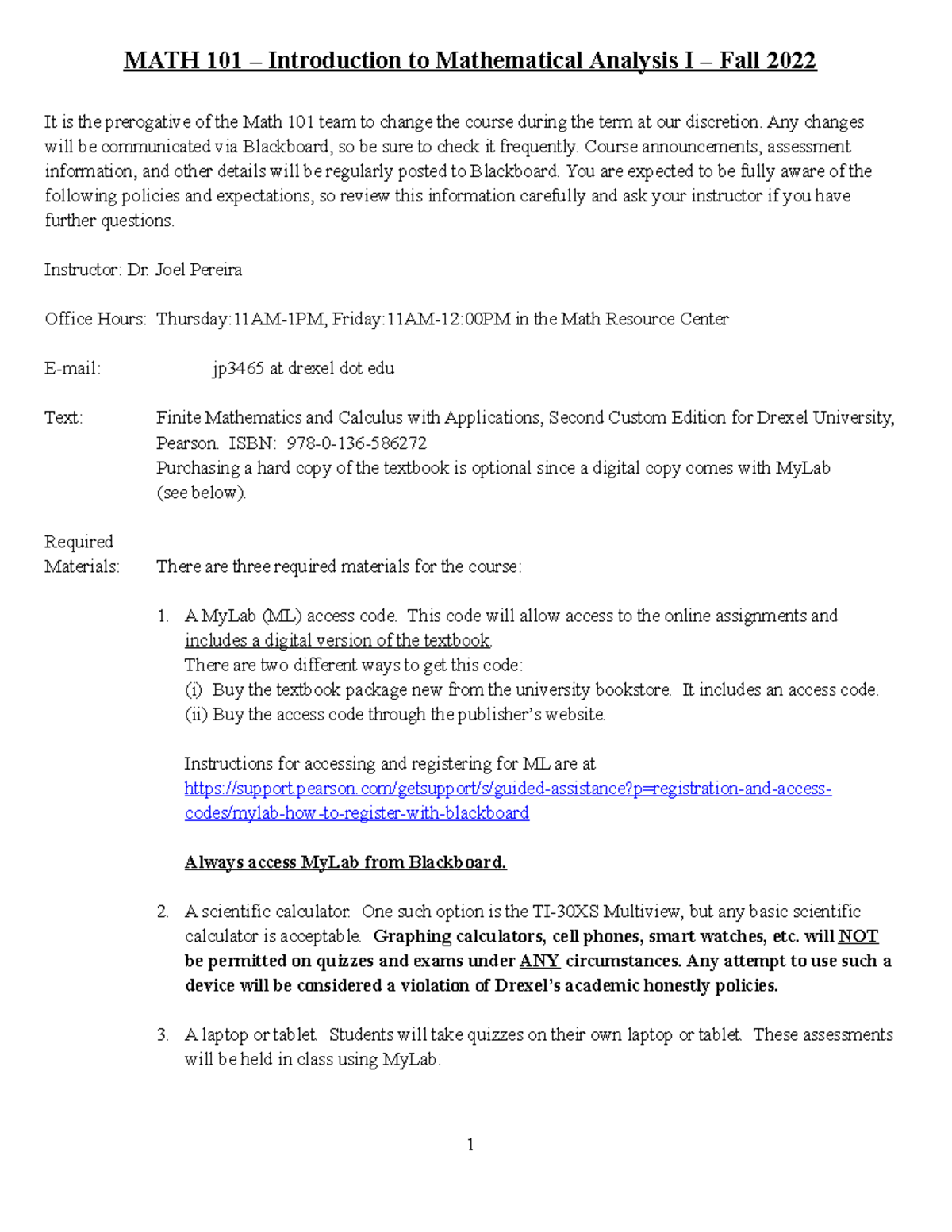 Math 101 Syllabus Fall 2022 - MATH 101 – Introduction to Mathematical ...