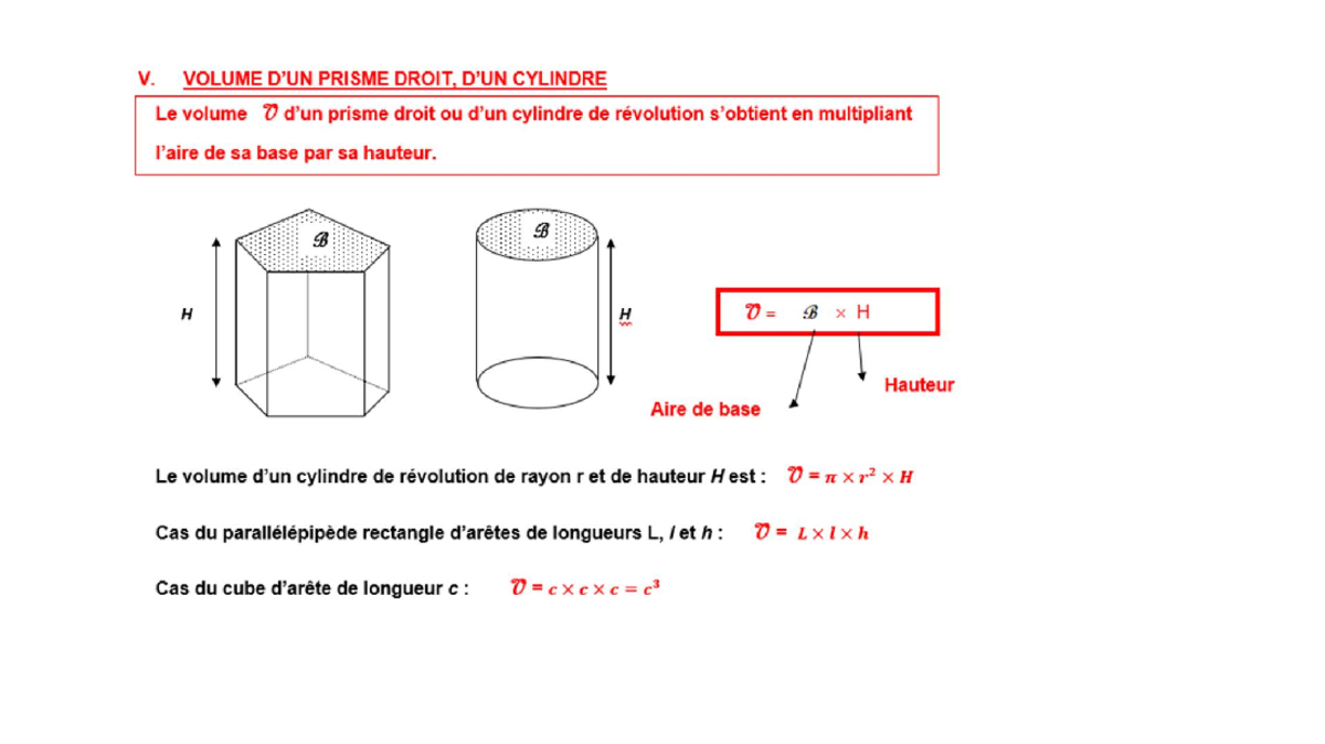 Séance 5 Volume - V. VOLUME PRISME DROIT, CYLINDRE Le volume o prisme ...