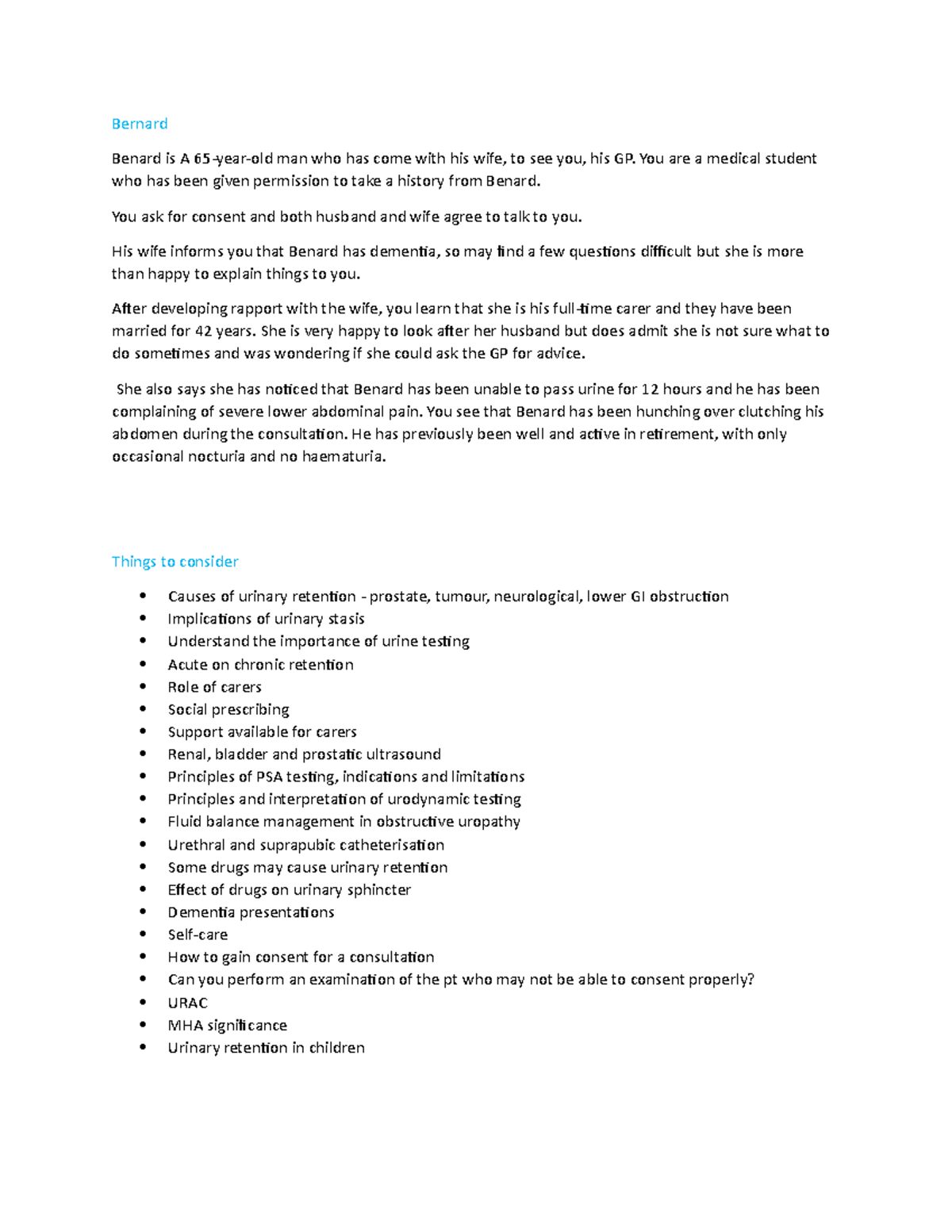 Benard's issues case example - Bernard Benard is A 65-year-old man who ...