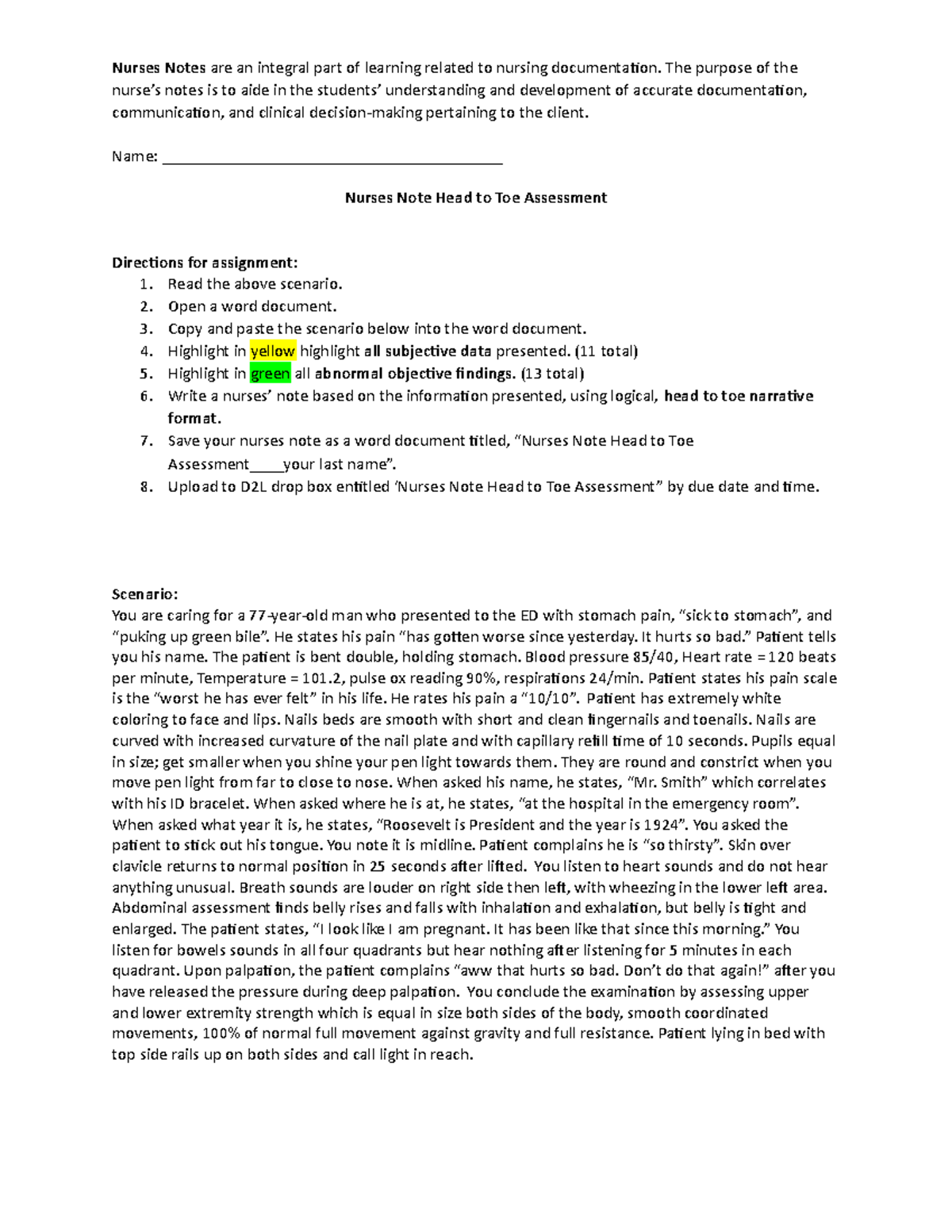 ATI Nurses Note Head to Toe Assessment - Nurses Notes are an integral ...
