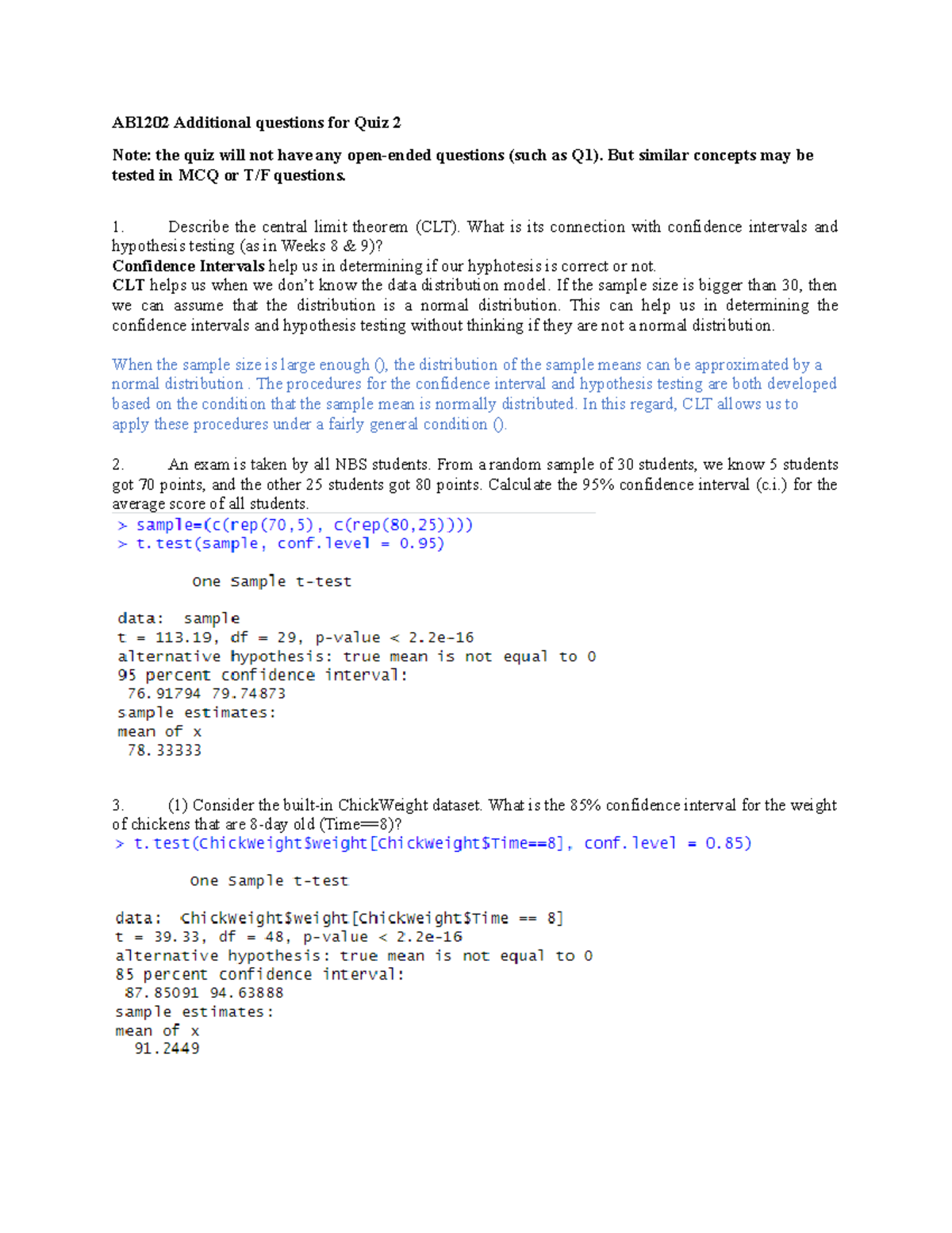 AB1202 - addtional practice questions - AB1202 Additional questions for Quiz 2 Note: the quiz ...