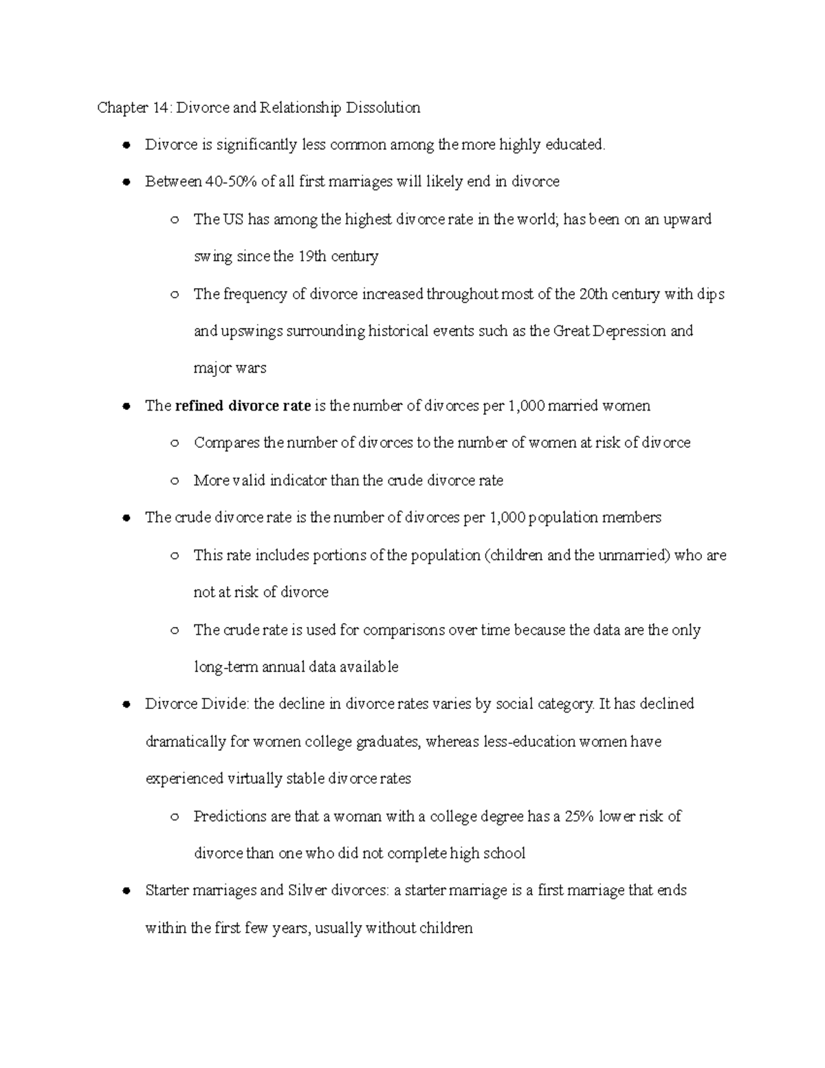 Chapter 14 from slides - Chapter 14: Divorce and Relationship Dissolution Divorce is ...