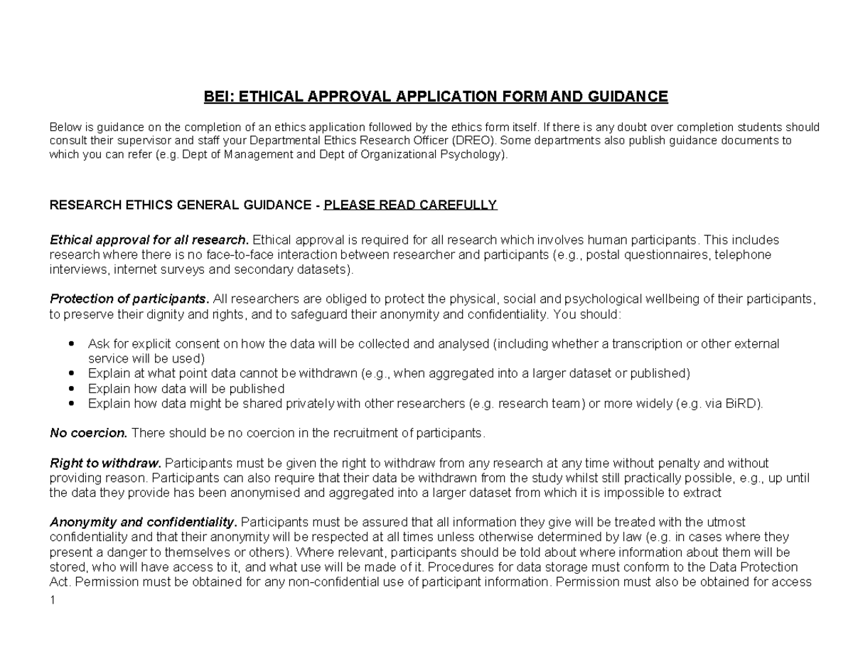 BEI Ethics Application Form 2022 23 - BEI: ETHICAL APPROVAL APPLICATION ...