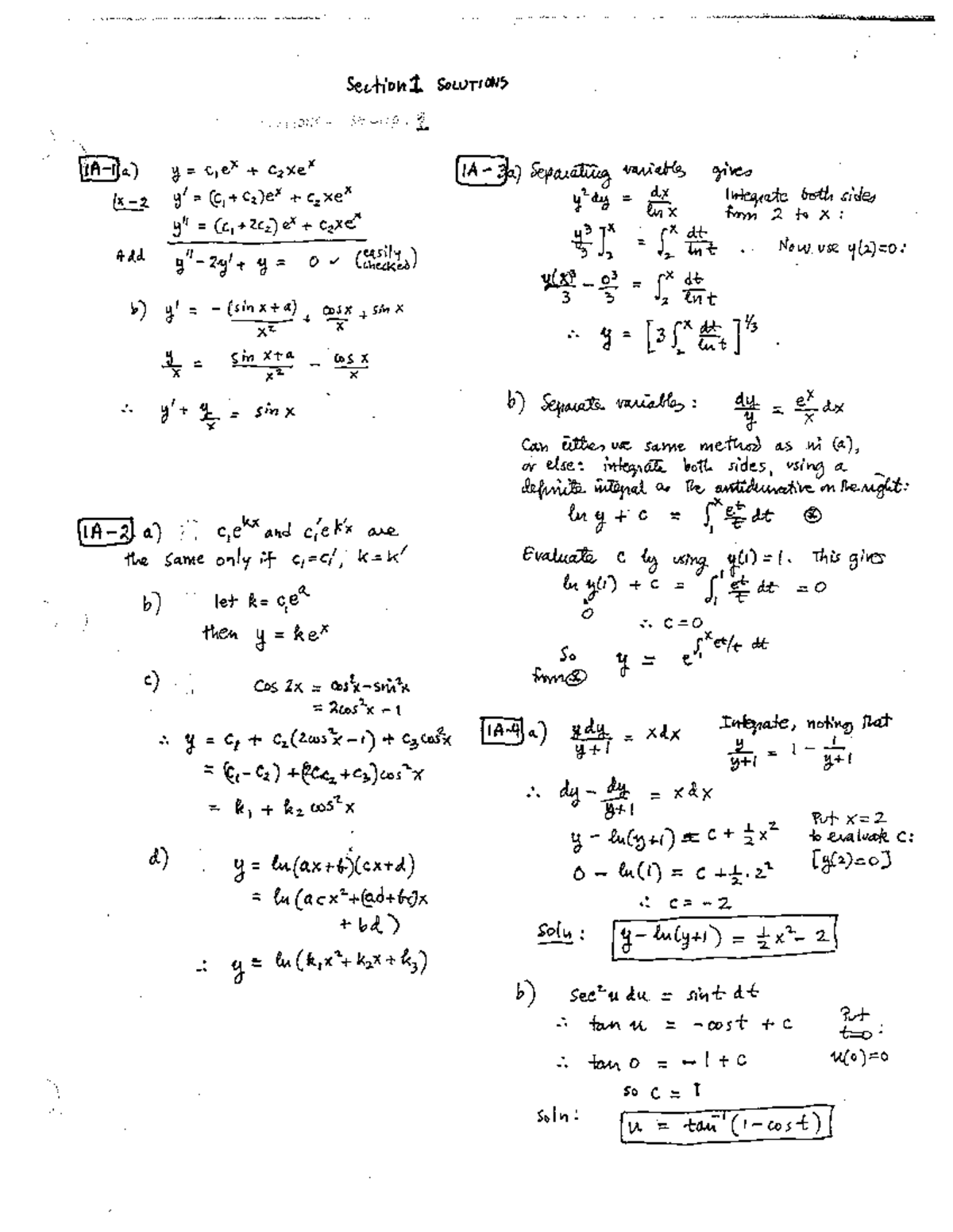 SOL differential eq ex - solutions - MT1174 - MIT OpenCourseWare ocw.mit 18 Differential ...