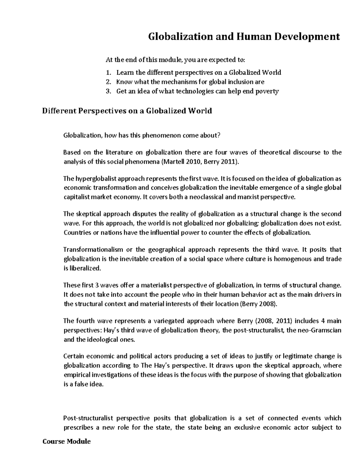 W11 Globalization and Human Development - Module - Course Module ...