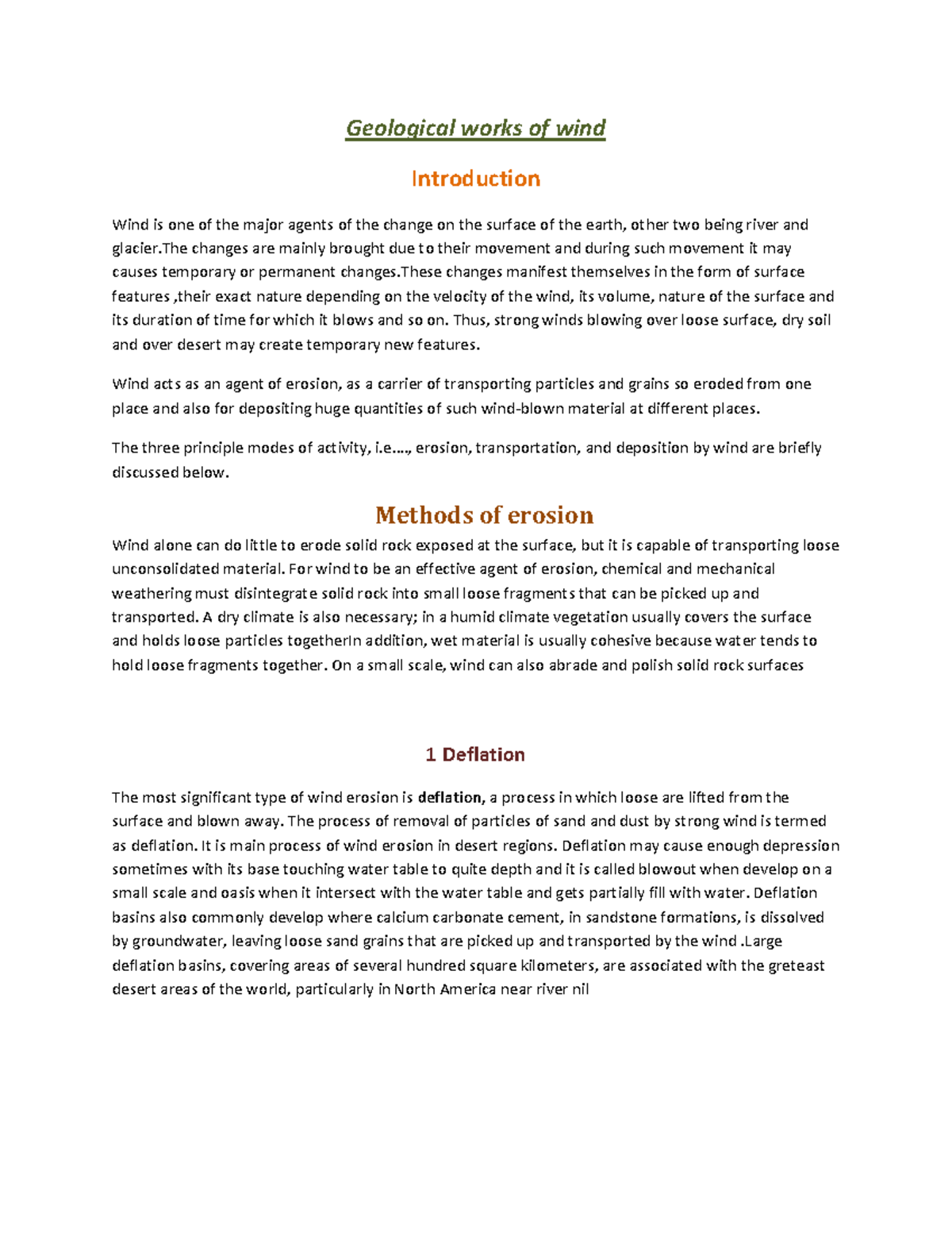 Geological works of wind - Geological works of wind Introduction Wind ...