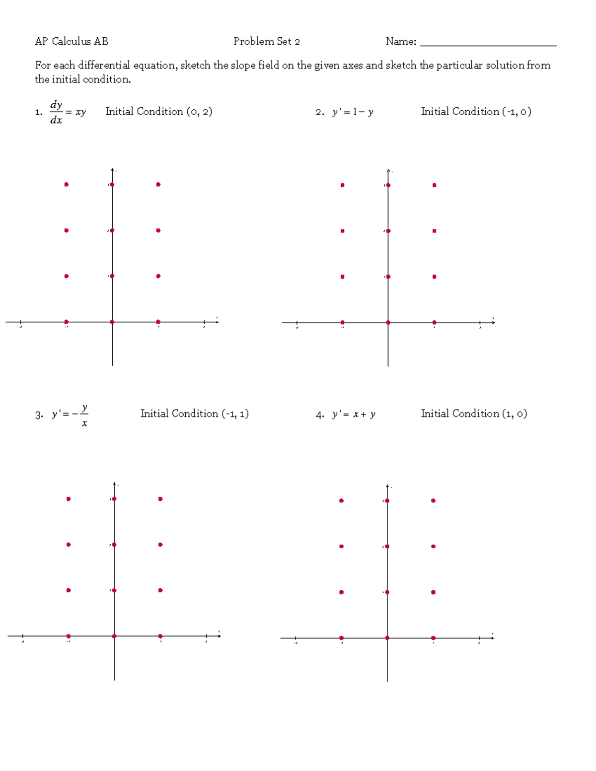 Problem Set 2 - Slope Fields - AP Calculus AB Problem Set 2 Name ...