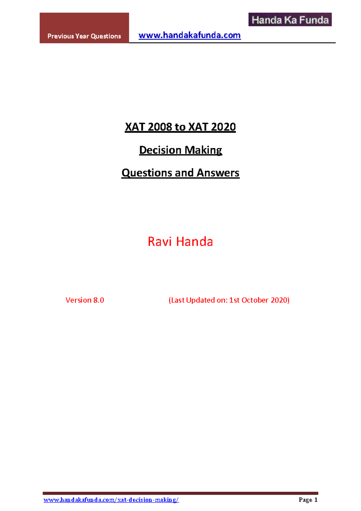 XAT Decision Making Past Papers 2008 to 2020 updated - handakafunda XAT ...