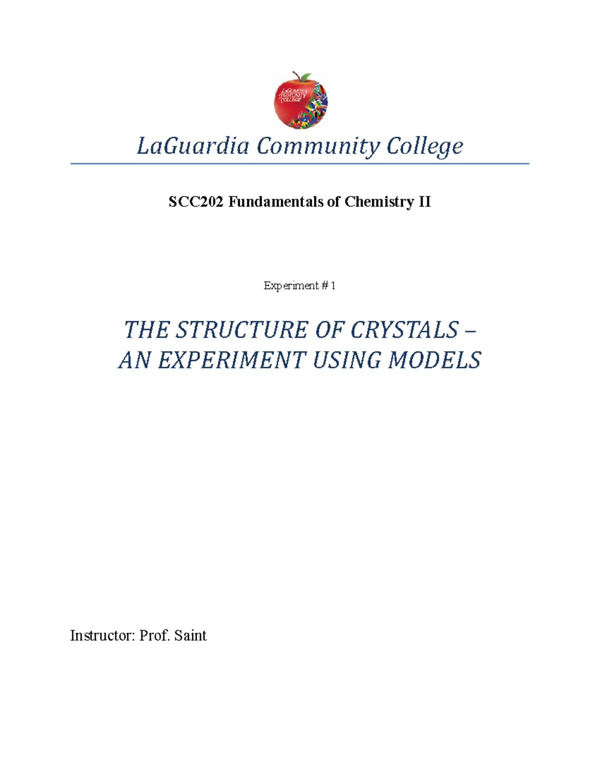 Crystal - LaGuardia Community College SCC202 Fundamentals of Chemistry ...