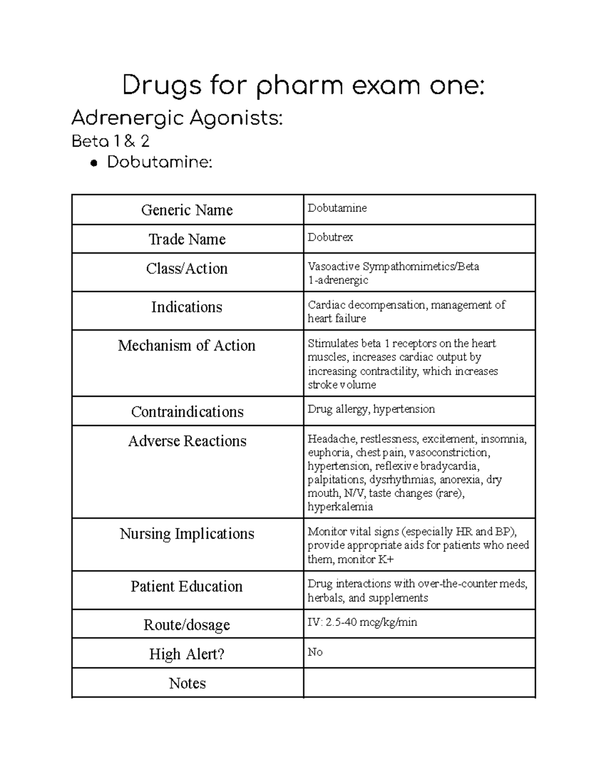 Drugs for pharm exam one - Drugs for pharm exam one: Adrenergic ...
