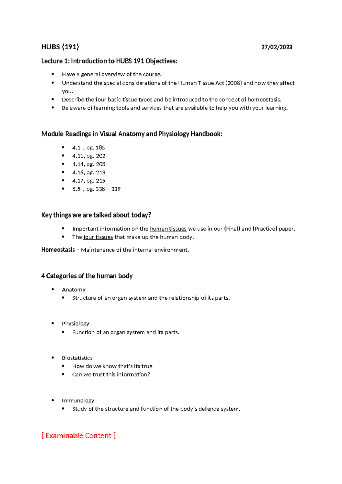 HUBS (191) Lecture 1 [Notes] - HUBS (191) 27/02/ Lecture 1 ...