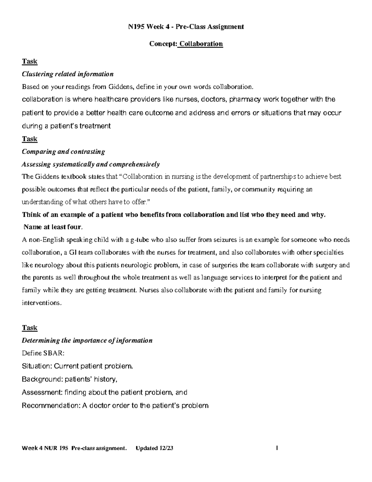 NUR 195 Week 4 Pre-Class Assignment 12 23 - N195 Week 4 - Pre-Class ...