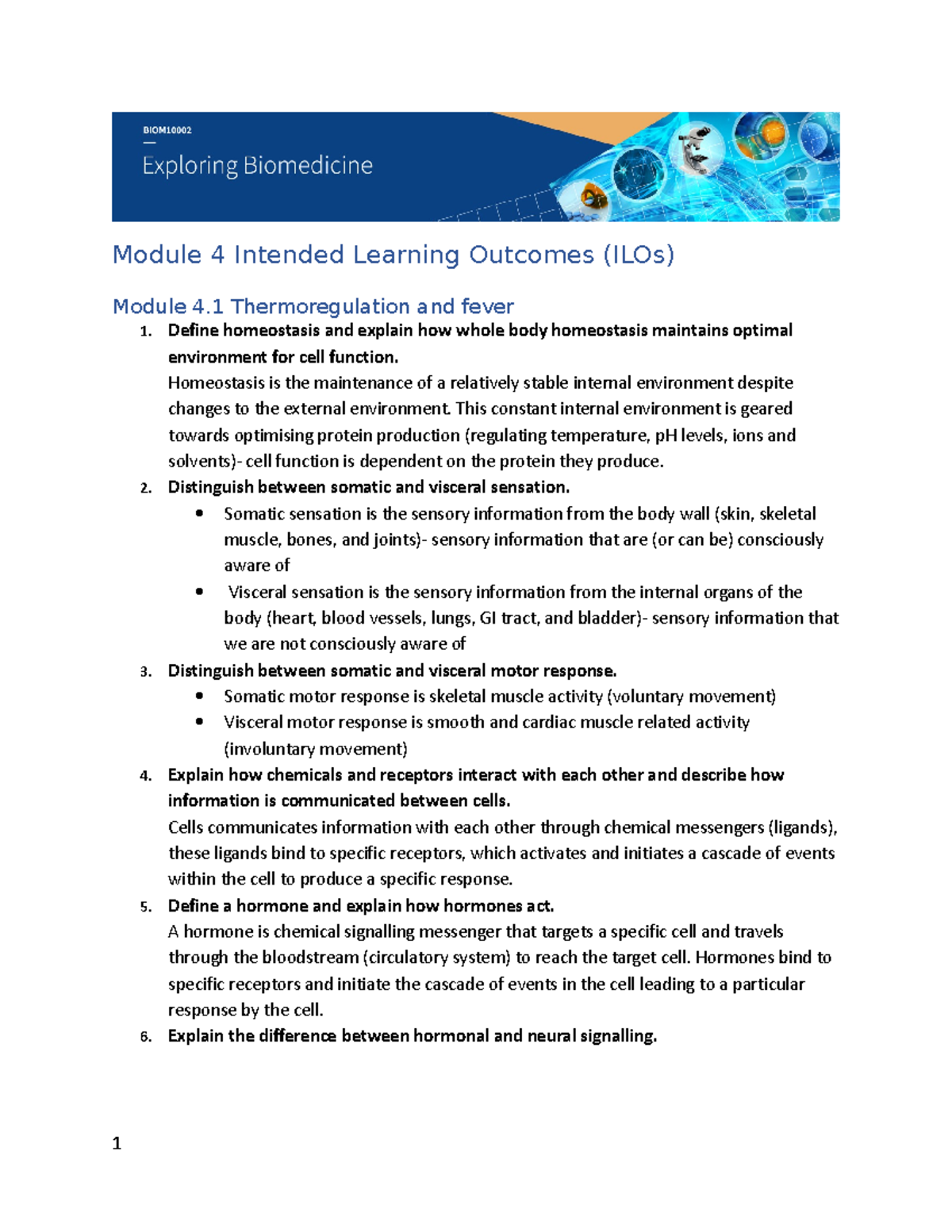 Module 4 ILO Summary - Exploring Biomedicine - Module 4 Intended Learning Outcomes (ILOs) Module ...