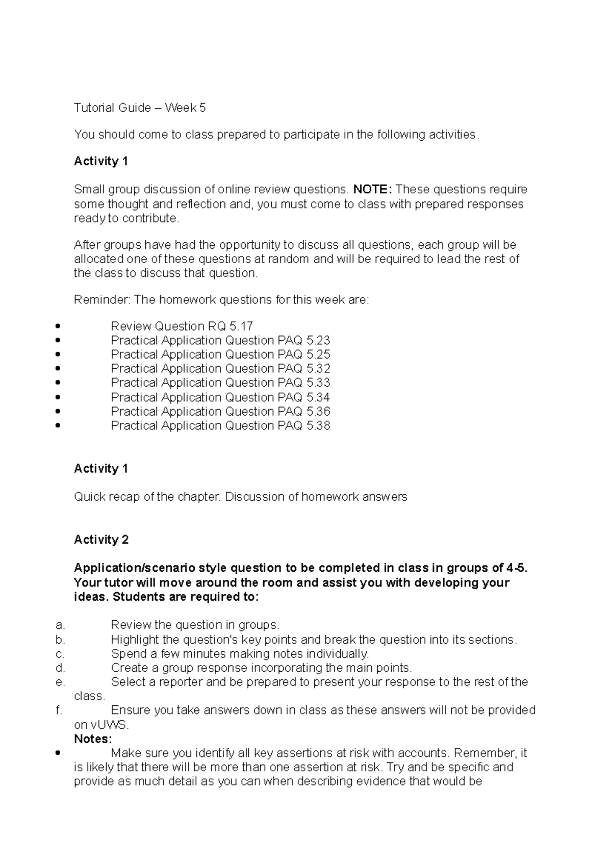 Tutorial Guide and homework Aut2021 auditing - Tutorial Guide – Week 5 ...