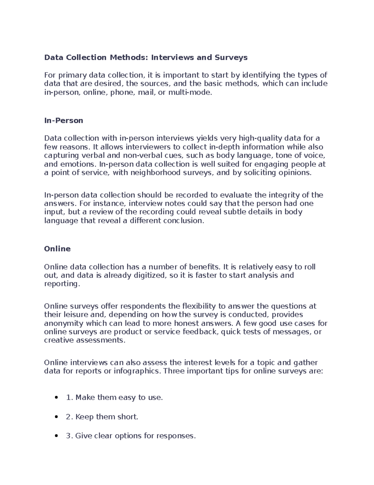 Data Collection Methods - In-Person Data collection with in-person ...