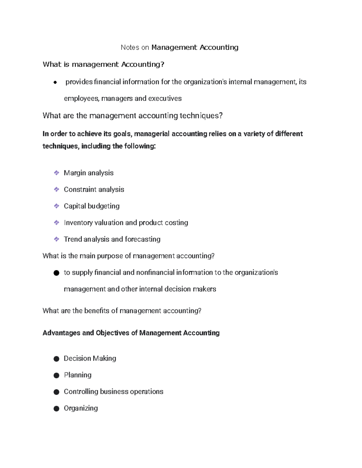 Notes on Management Accounting - Financial Planning. ... Financial ...