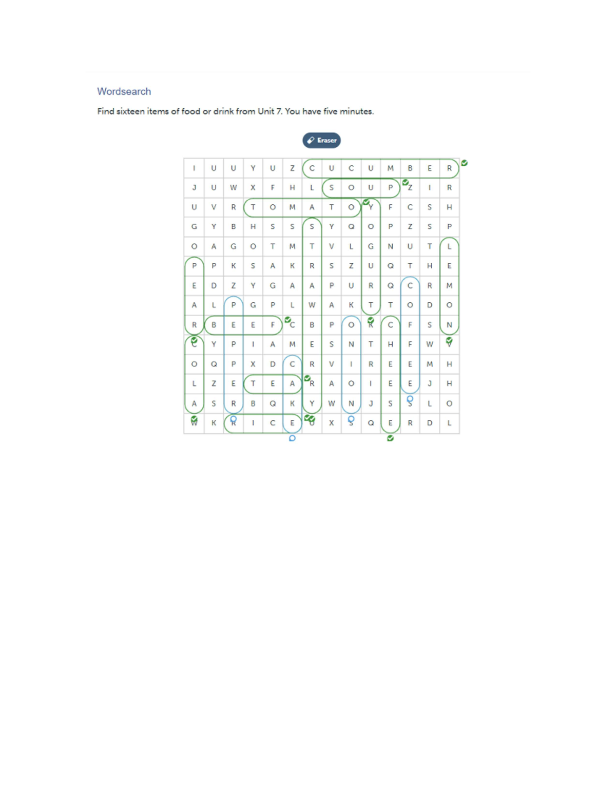 Unit 8 - curso - Wordsearch Find sixteen items of food or drink from ...