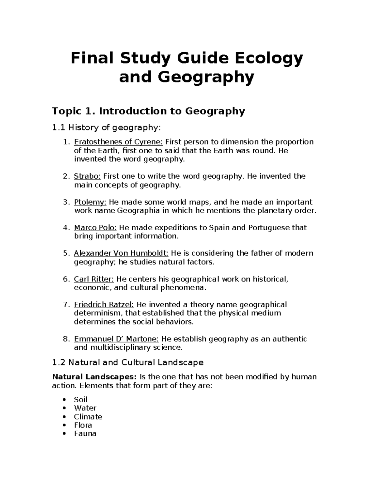Final Study Guide Ecology and Geography - Final Study Guide Ecology and ...