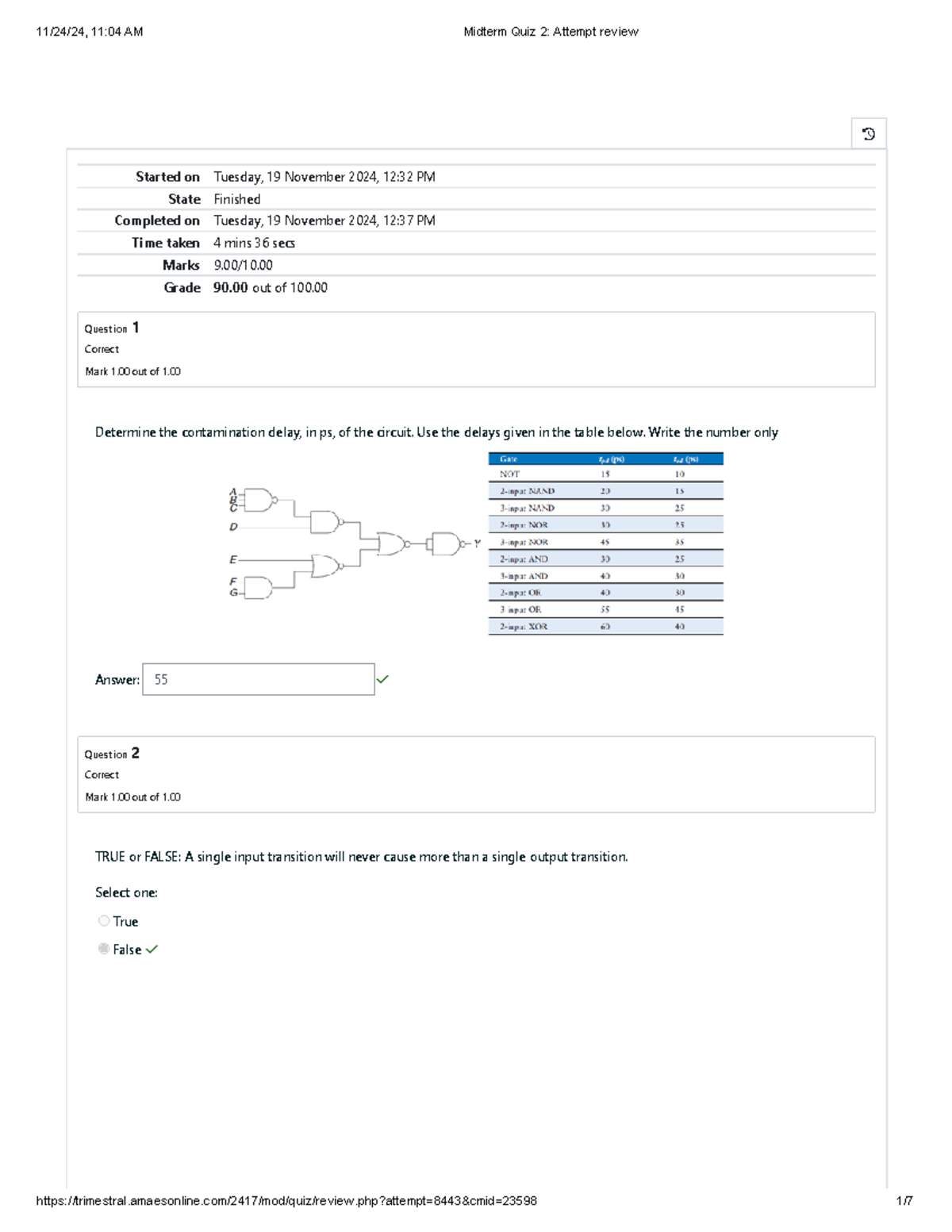 Midterm Quiz 2 Attempt review - Started on Tuesday, 19 November 2024, 12:32 PM State Finished ...