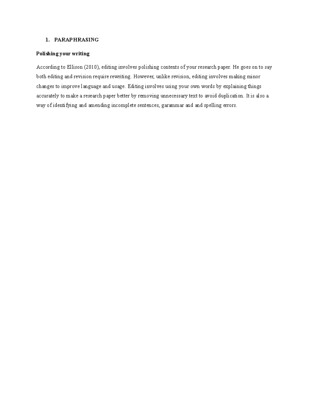 Assignment 1 Paraphrasing and Summarizing - 1. PARAPHRASING Polishing ...