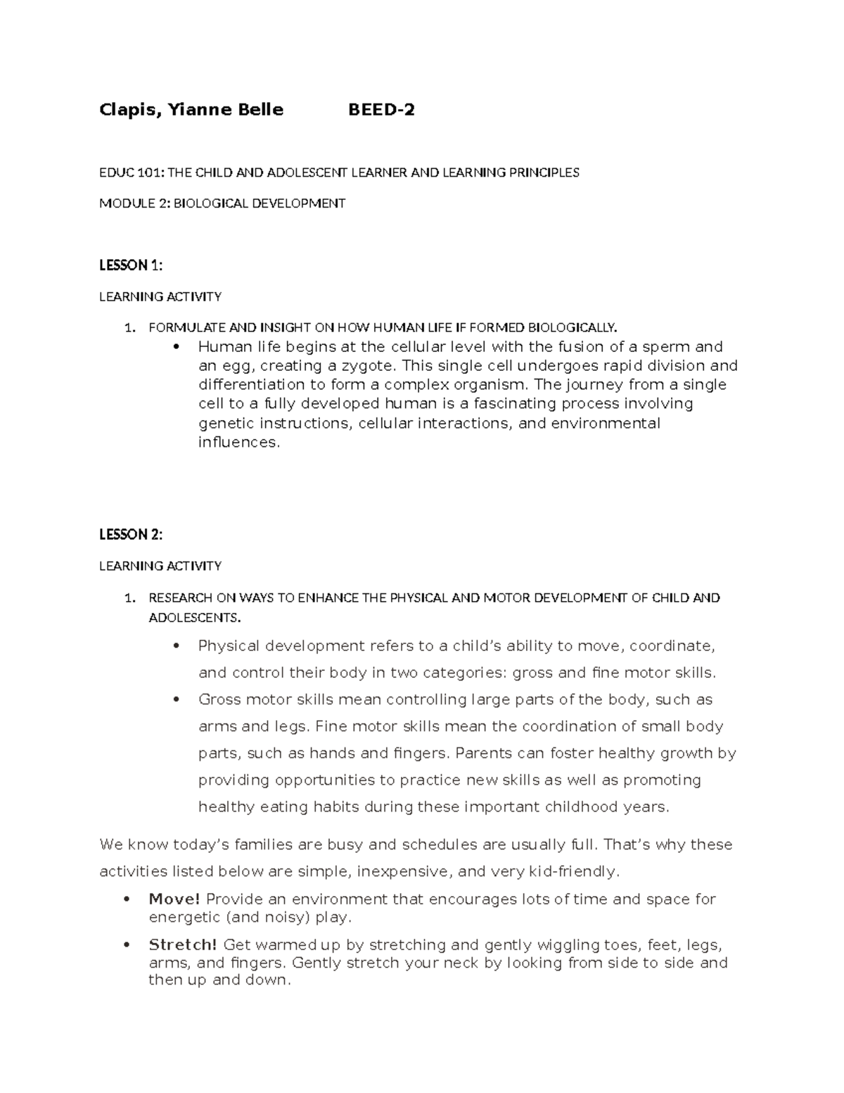 Clapis Module 2 - READ - Clapis, Yianne Belle BEED- EDUC 101: THE CHILD ...