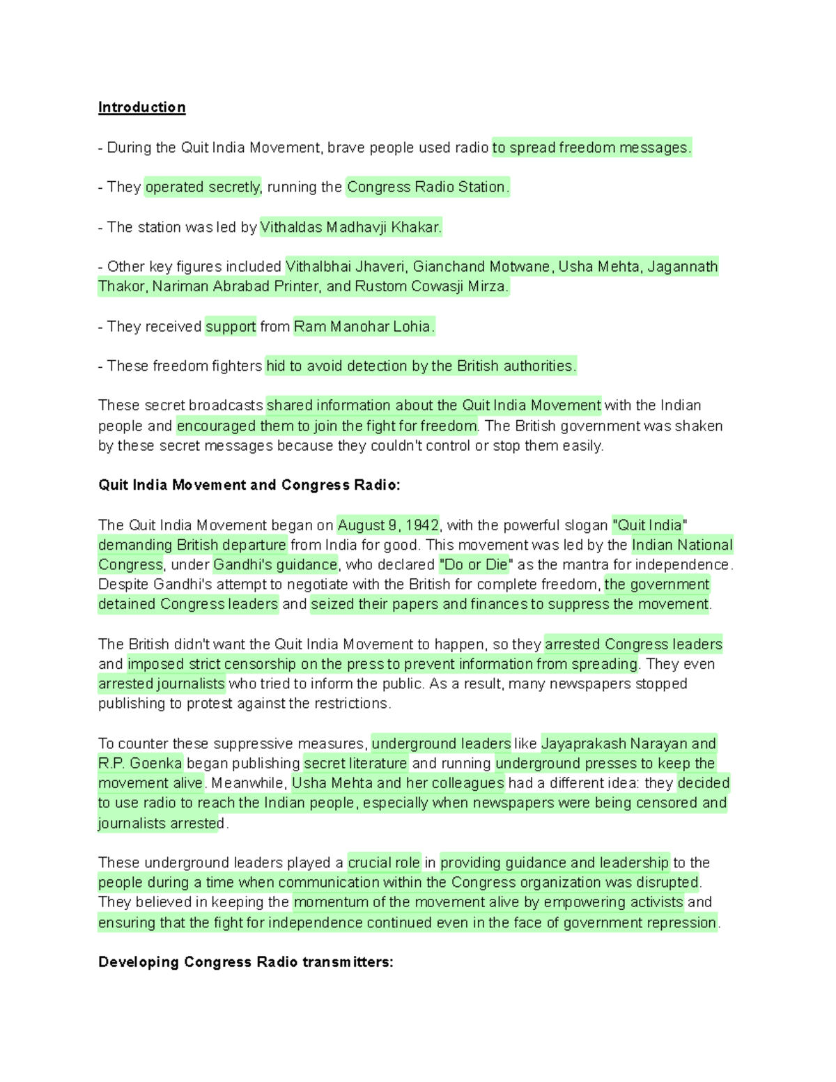 Congress Radio - Introduction During the Quit India Movement, brave ...