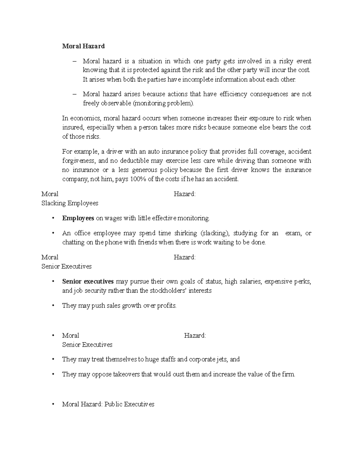 Moral Hazard Principal Agent Problem Assymmetric information Adverse ...